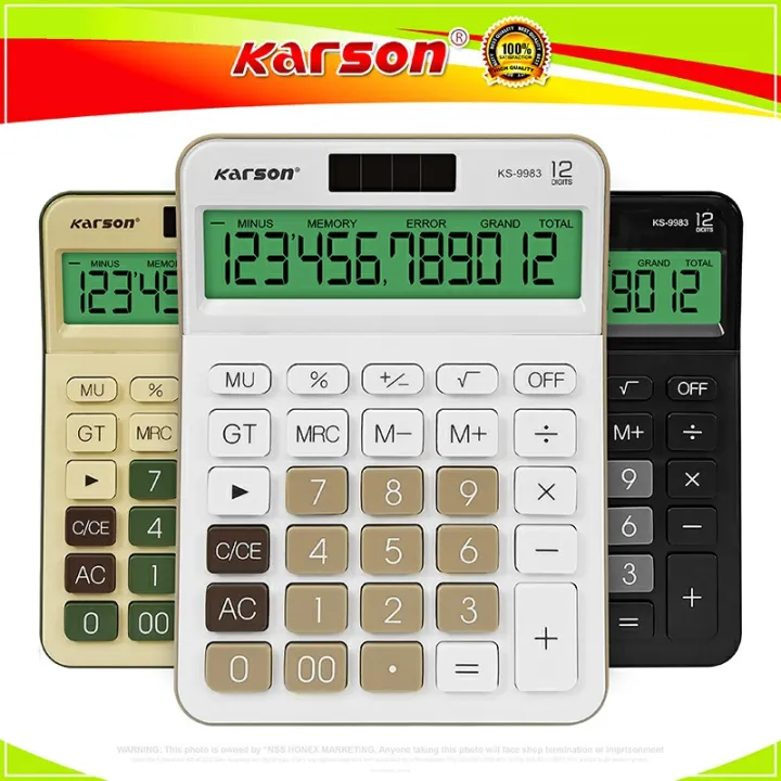 KARSON ELECTRONIC CALCULATOR 12 DIGIT BIG DISPLAY PLASTIC KEY SOLAR ...