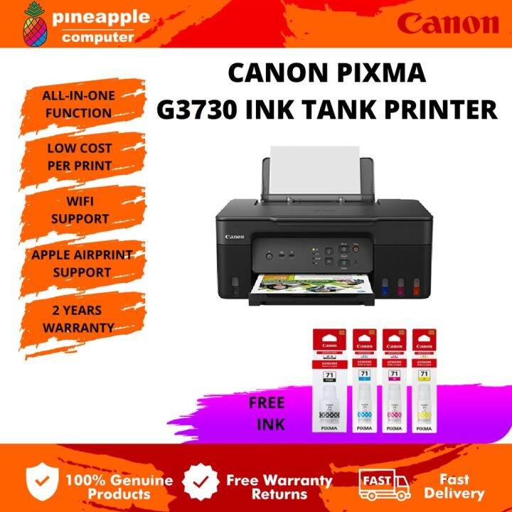 Canon Pixma G3730 Wireless All-In-One Ink Tank Printer (WIFI, PRINT ...