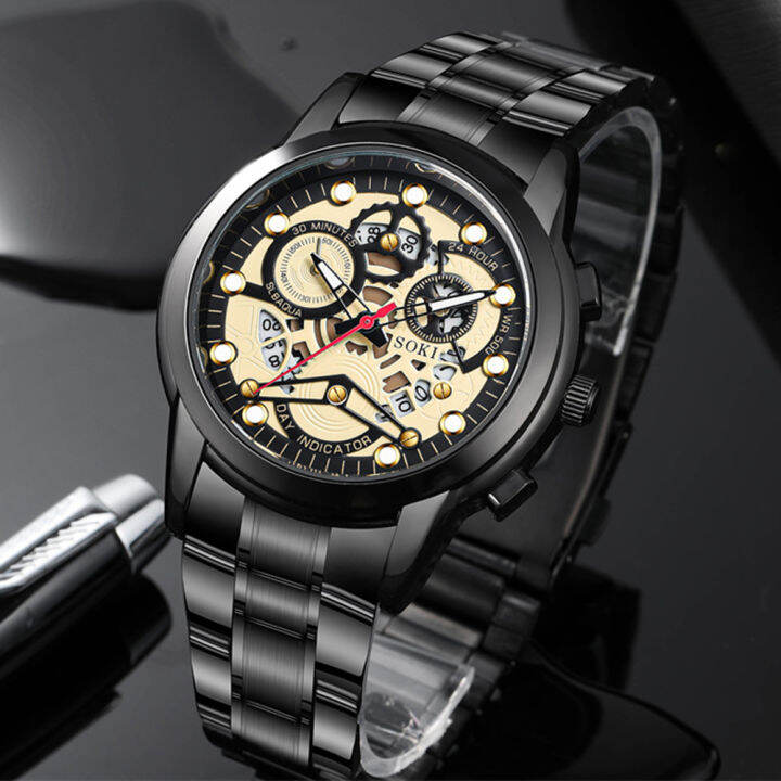 SOKI Original Sports Waterproof Black Stainless Steel Analog-Digital ...