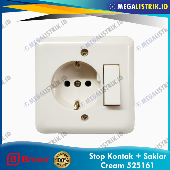 BROCO STOP KONTAK ARDE + SAKLAR ENGKEL CREAM 525161 / SOCKET OUTLET 2P ...