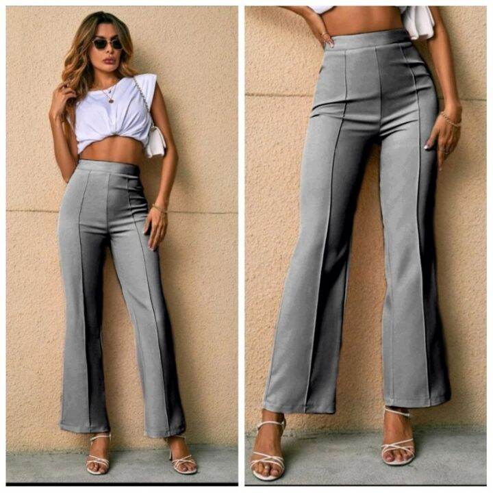 new summer ladies fashion style for women wide leg pants plain crepe ...