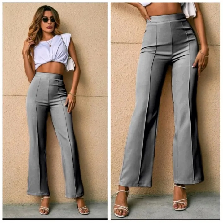 new summer pants model pants for women wide leg pants crepe texture ...