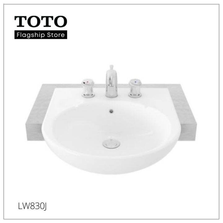 TOTO LW830J Semi-Recessed Basin (3 Tap-Hole), c/w TL830GV1 Support ...