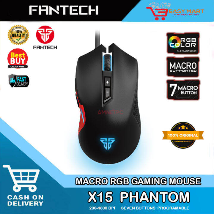 EASYMART Fantech Mouse X15 Phantom Wired Programmable RGB Macro Gaming ...