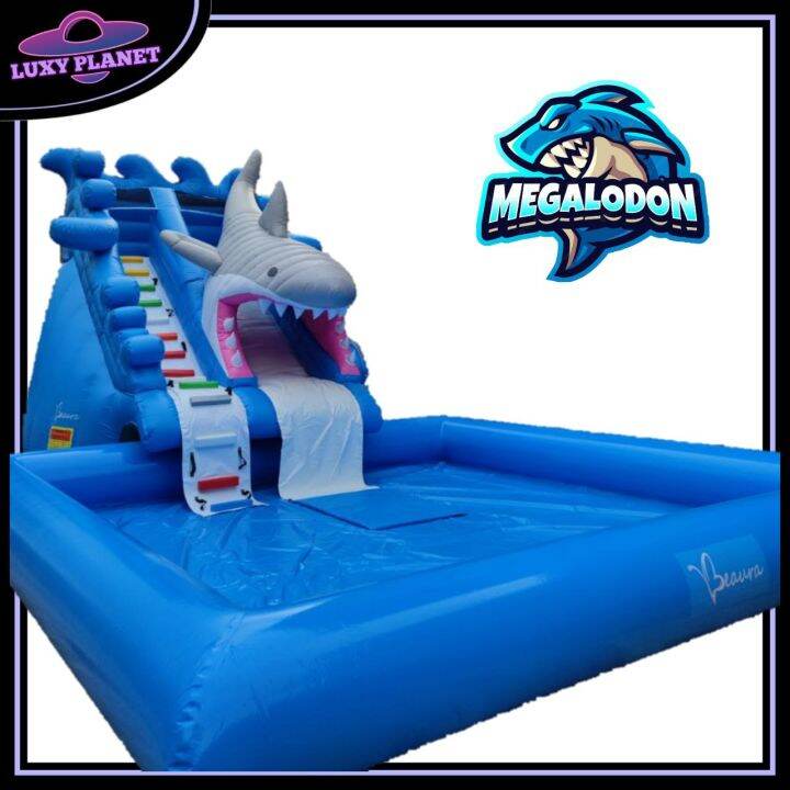 🔥Megalodon Shark Waterpark Castle Slide Bouncer Full PVC Swimming Pool ...