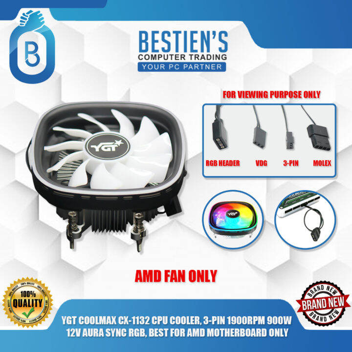 ♀YGT COOLMAX CX-1132 CPU COOLER, 3-PIN 1900RPM 900W 12V AURA SYNC RGB ...