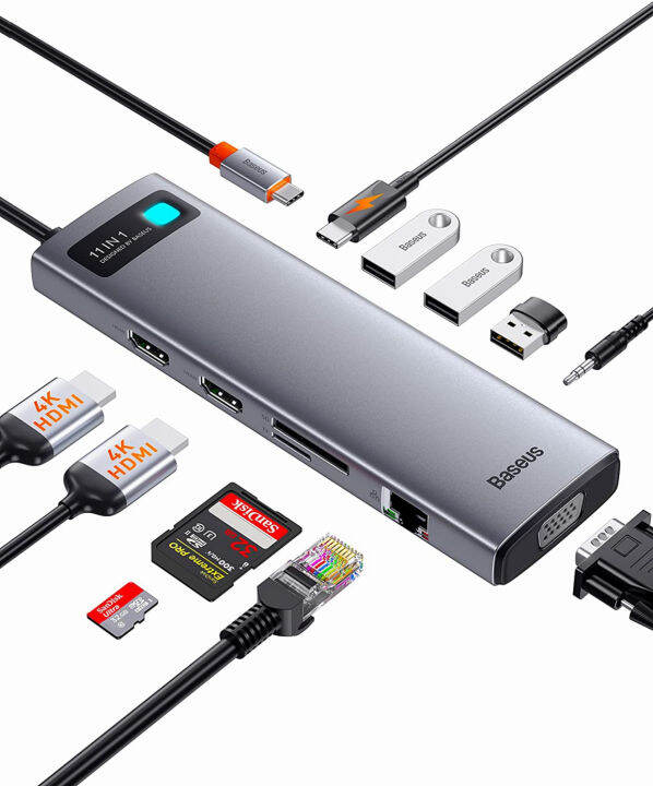 USB C Docking Station Dual Monitor, Baseus Triple-Display Laptop ...