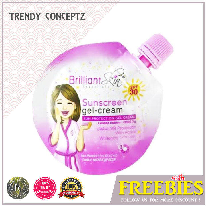 Brilliant Skin Sunscreen Gel-Cream SPF 30 13g Circle Sachet with Spout ...