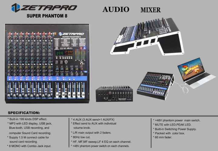 Mixer ZETAPRO SUPER PHANTOM 8 / SUPER PHANTOM8 8 CHANNEL ORIGINAL | Lazada Indonesia