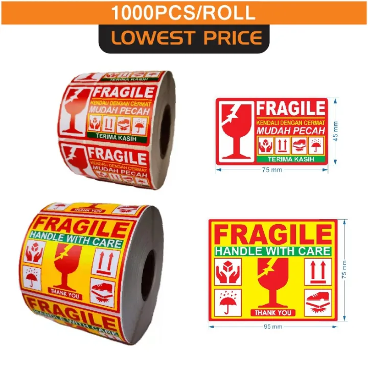 1000 PCS FRAGILE STICKER WARNING LABEL ROLL POSLAJU COURIER STICKER ...