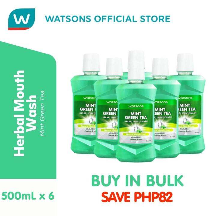 WATSONS Mint Green Tea Herbal Mouthwash 500ml x 6s | Lazada PH