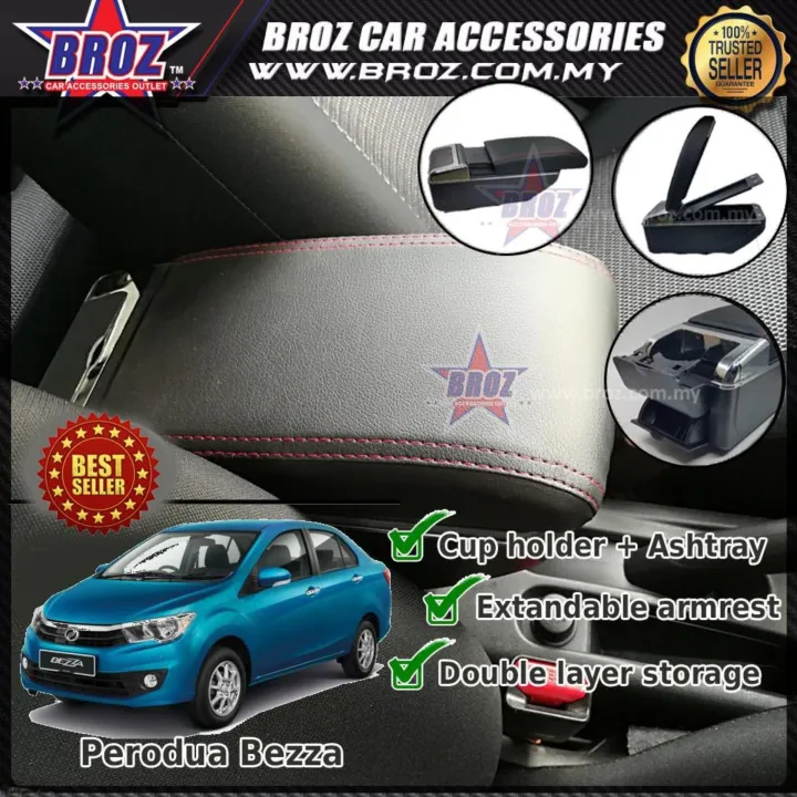 Bezza PVC Adjustable Armrest Center Console Box Black Leather | Lazada