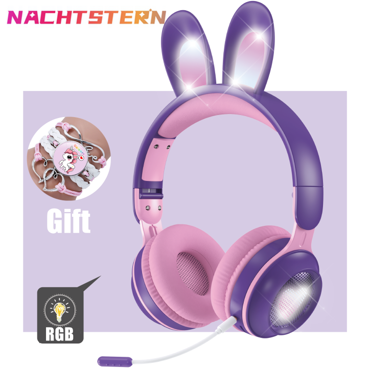 20212022 New Wireless Earphones RGB Rabbit Ears Headset with Mic Cute ...
