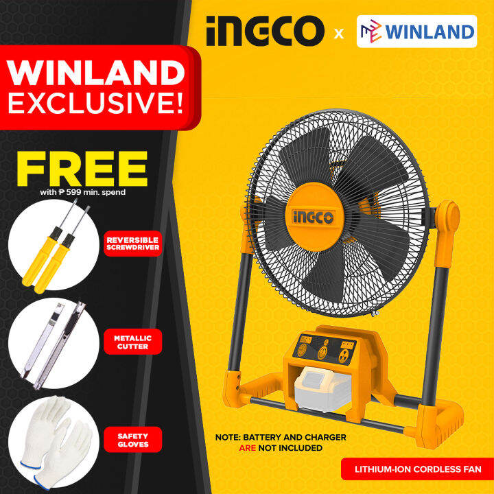 INGCO by Winland Lithium-Ion Cordless Electric Fan 20V POWERSHARE ...