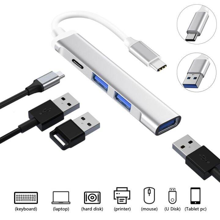 Laptop PC Splitter OTG Adapter 4 Port Type-C USB 3.0 Expander USB C HUB ...