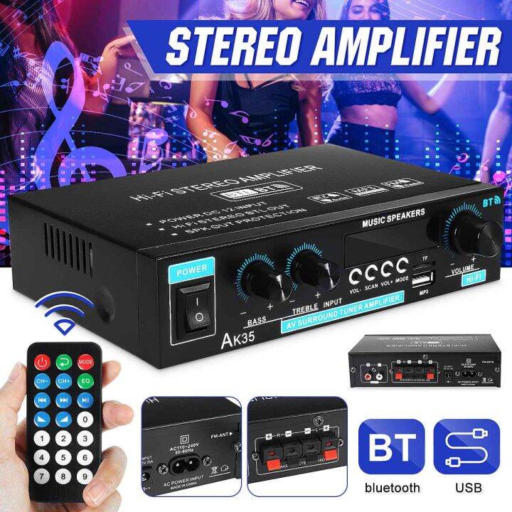 AK35 Home Car Amplifiers 2 Channel bluetooth 5.0 Surround Sound FM USB ...