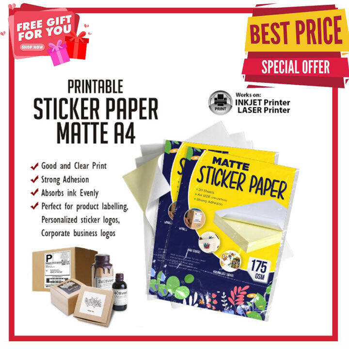 Printable Label Sticker A4 Glossy | Matte 150 GSM | 175GSM (20 sheets ...