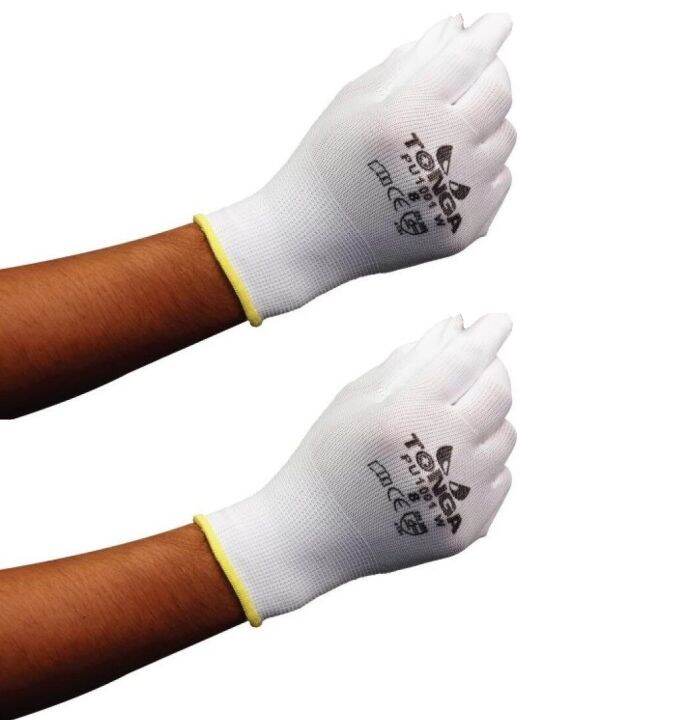 ถุงมือไนล่อน TONGA เคลือบ PU ขนาด Medium-Large สีขาว รุ่น PU1001W | Lazada.co.th