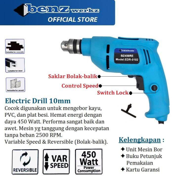 BENZ Mesin Bor Tangan Listrik Bolak Balik 10mm - Mesin Bor Tangan Besi ...
