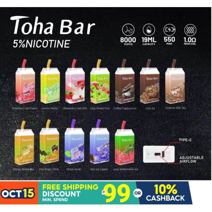 VAPE TOHA BAR 8000 RECHARGEABLE | Lazada PH