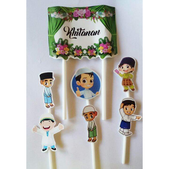 satu set hiasan nasi tumpeng hiasan kue cake topper tema khitanan ...
