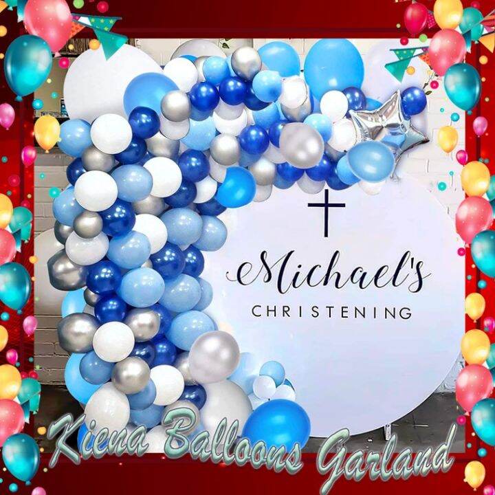 Kiena Balloon Garland Arch Kit ,104pcs Blue White Silver Latex Party Balloons Set with Star Foil ...