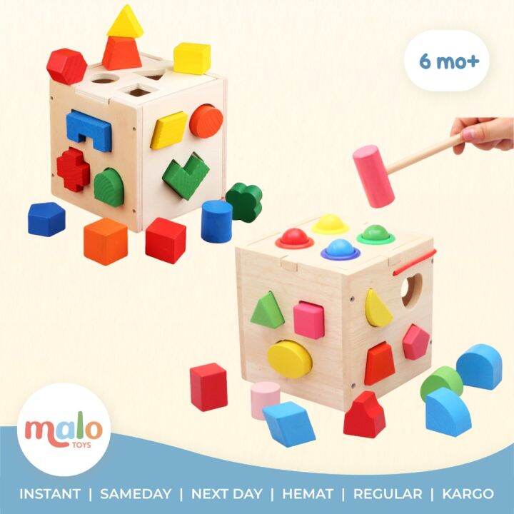 MALOTOYS - Sorting Shape Cube Box Wooden Puzzle Shape Box Mencocokan ...