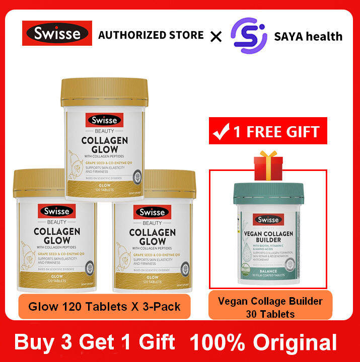 Swisse Beauty Collagen Glow With Collagen Peptides 120 Tablets X 3-Pack ...