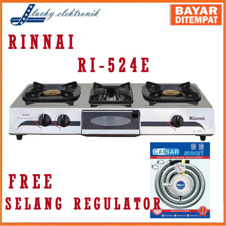 KOMPOR GAS FREE SELANG REGULATOR RINNAI RI-524E Kompor Gas 3 Tungku Ber ...