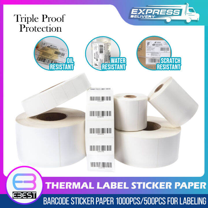 Barcode Sticker Paper 1000pcs 500pcs for Labeling (Oil, Water, Scratch ...