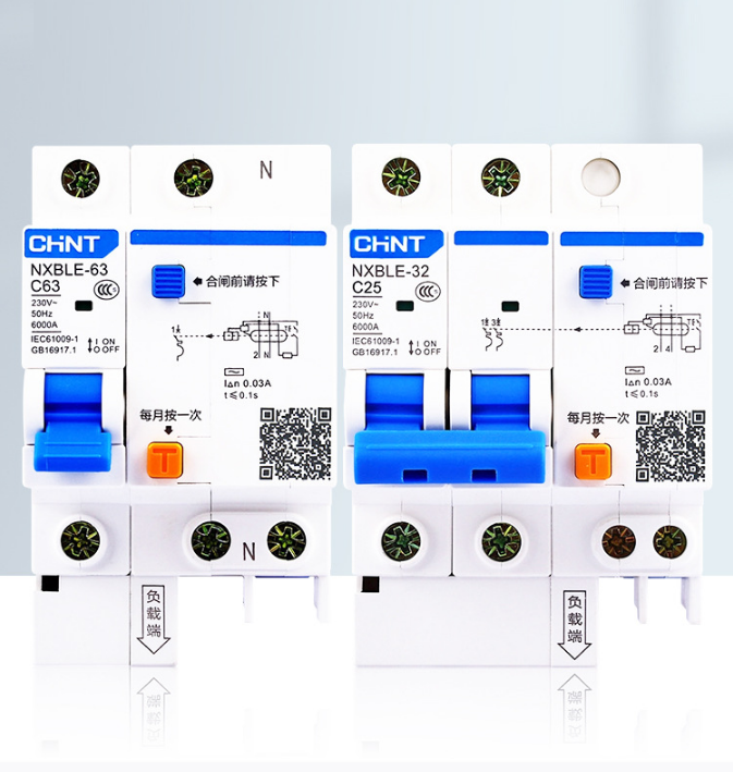 Aptomat chống giật 1P 220v CHINT NXBLE-C63 10A đến 63A át chống dòng rò ...