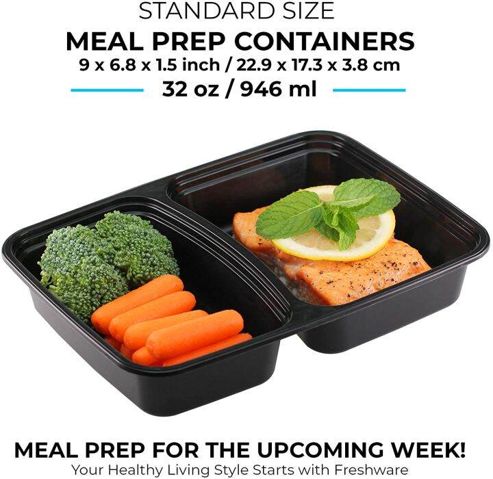 Freshware Meal Prep Containers [15 Pack] 2 Compartment with Lids, Food ...