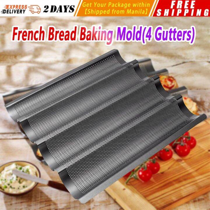 【French Bread Baking Mold(4 Gutters)】Carbon Steel 4 Groove Wave French ...