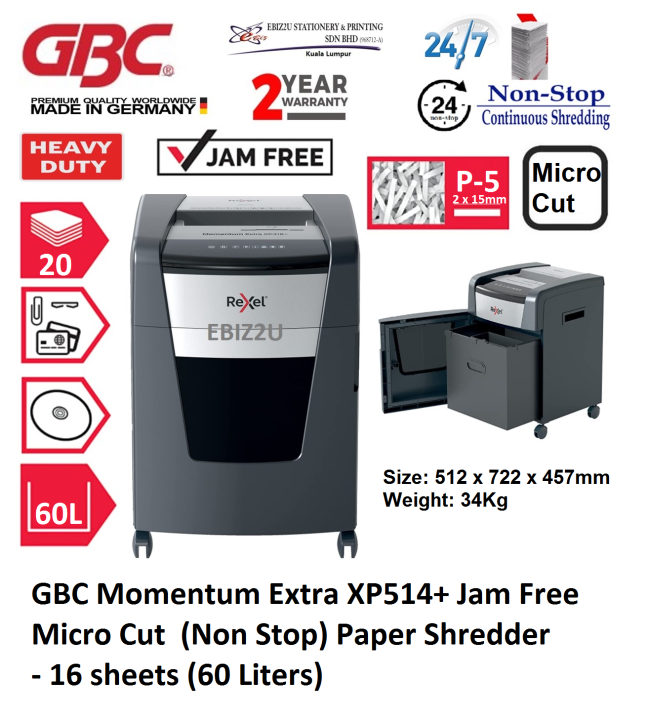 GBC Momentum Extra XP514+ No Jam Micro Cut (Non Stop) Paper Shredder ...
