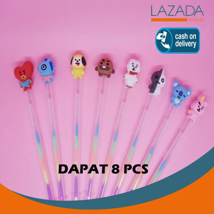 SEPAKET PULPEN BT21 RAINBOW ISI 8 PCS TINTA WARNA WARNI ISI GEL PEN ...