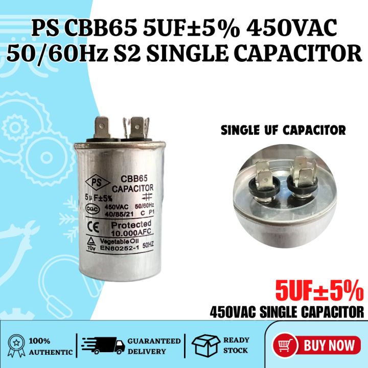 FOURHMC GENERIC PS CBB65 5µF±5% 450VAC 50/60Hz S2 SINGLE CAPACITOR ...