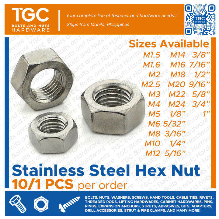10/1PCS SS Hex Nut M1.5 up to M24 1/8 up to 1 inch Stainless Hexagonal ...