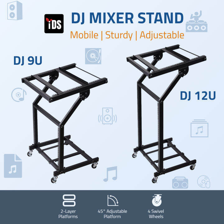 iDS Mobile DJ Mixer Stand Adjustable Rack Mount Rolling Stage Cart ...