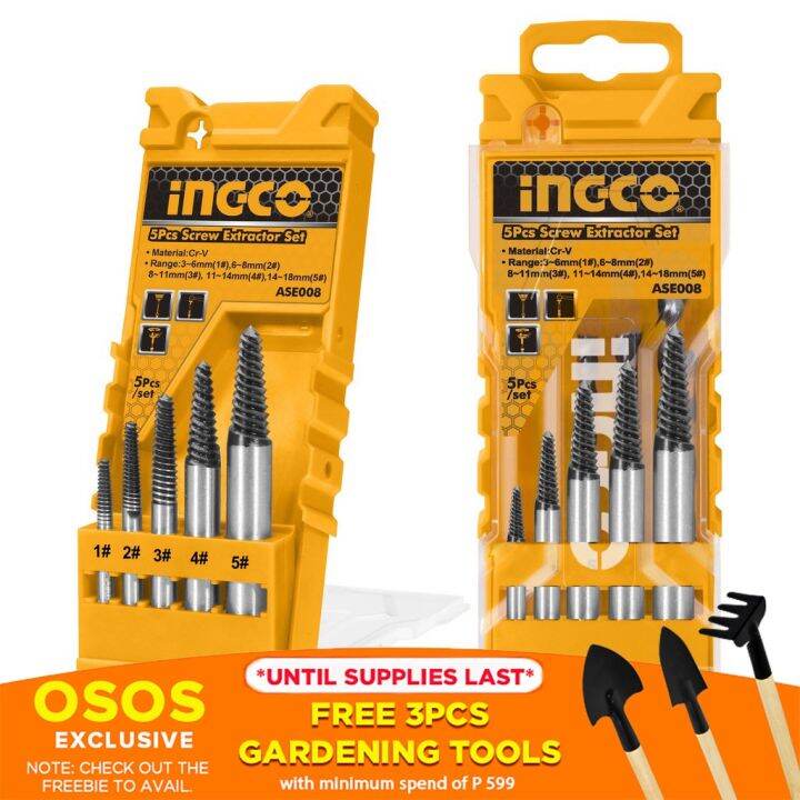 Original Brand of Ingco 5PCS Screw Extractor Set ASE008 •OSOS• | Lazada PH
