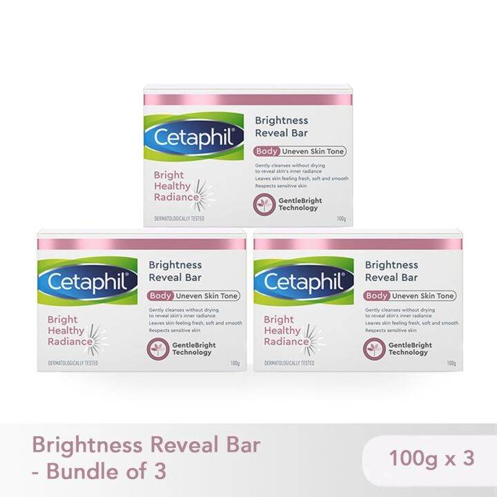 Cetaphil Brightness Reveal Bar - 100g x 3 (For Uneven Skin Tone with Niacinamide and Sea ...