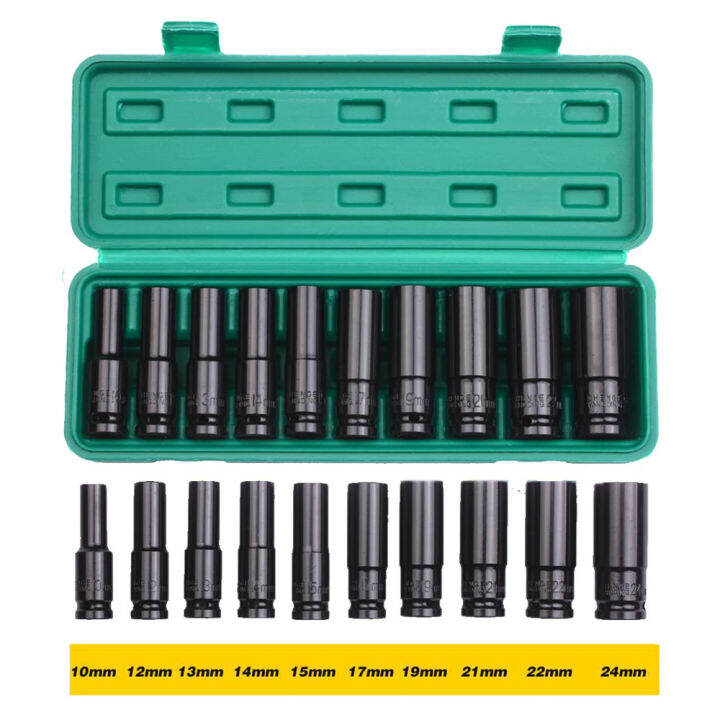 10Pcs 12 Impact Socket Set 78Mm Metric Long Hex Socket Head Electric ...