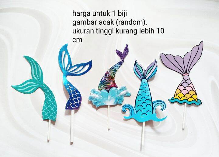 topper toper cake hiasan kue ulang tahun karakter motif ekor mermaid ...