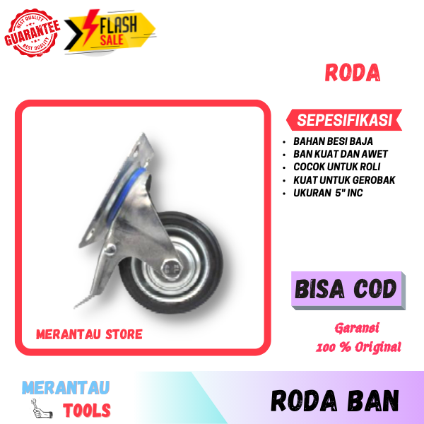 Roda Karet Hitam Rem 5 Inch Roda Estelase Estalase Roda Troly Troley ...