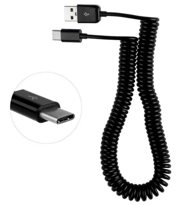 3m Spring Coiled Retractable USB 2.0 A Male to USB C Type C Data ...