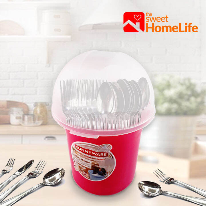 THE SWEET HOMELIFE Sunnyware Spoon Holder with Lid 910 Three Divider ...