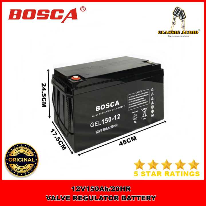 BOSCA SOLAR BATTERY GEL12V150AH/20HR VALVE REGULATORY BATTERY HEAVY ...
