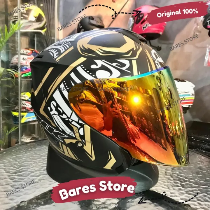 Helm Ink Dynamic 3 Matt Black Gold Dinamic Visor Gold | Lazada Indonesia