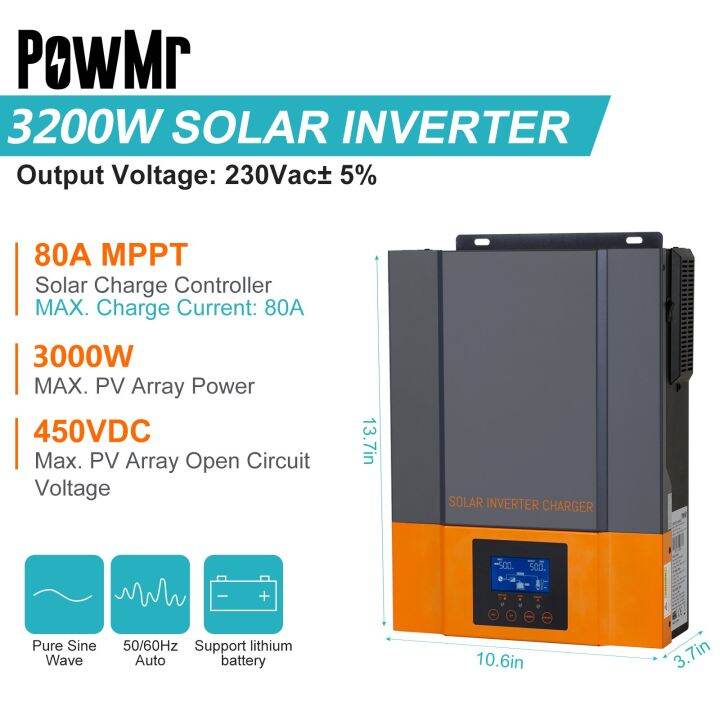3KW without WIFI 3KW without WIFI 220-240V Powmr 3000W Hybrid Solar Inverter 24V 220V Pure Sine ...