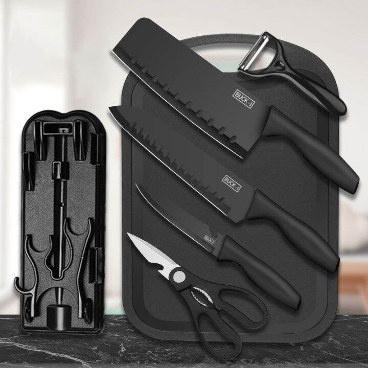 7 in 1 Kitchen Knives Utensils Black Knife Set Pisau Viral Set Dapur ...