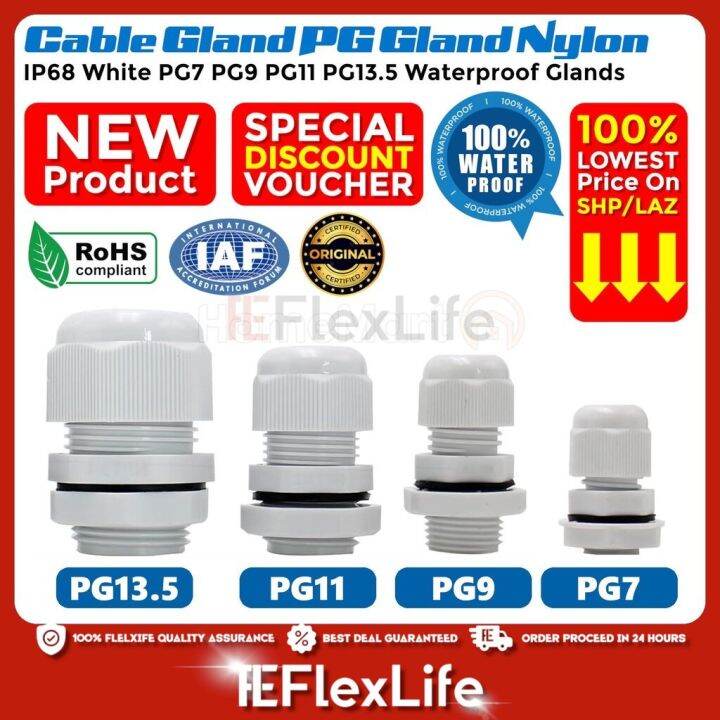 Cable Gland PG Gland Nylon IP68 White PG7 PG9 PG11 PG13.5 Waterproof ...